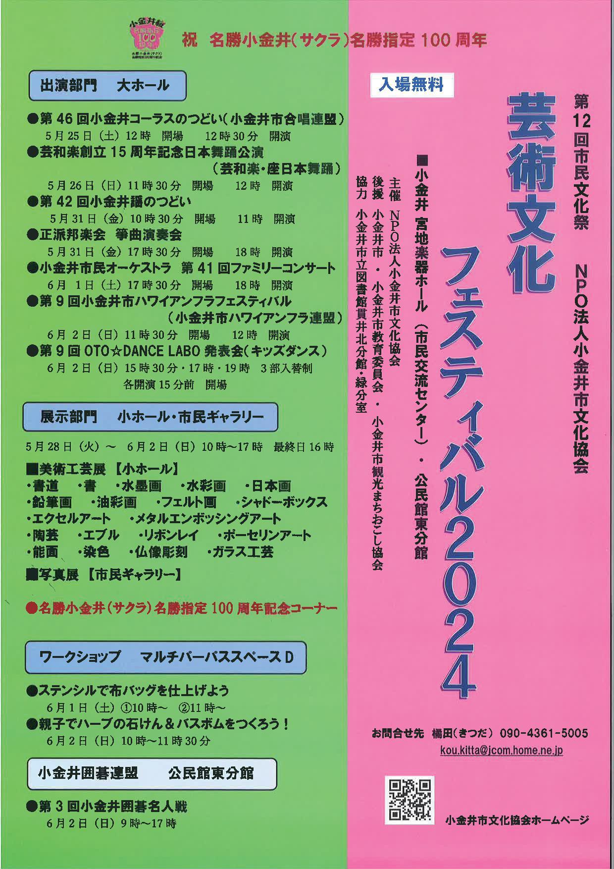 第12回市民文化祭芸術文化フェスティバル2024芸和楽創立15周年記念日本舞踊公演|イベント詳細|小金井 宮地楽器ホール Koganei